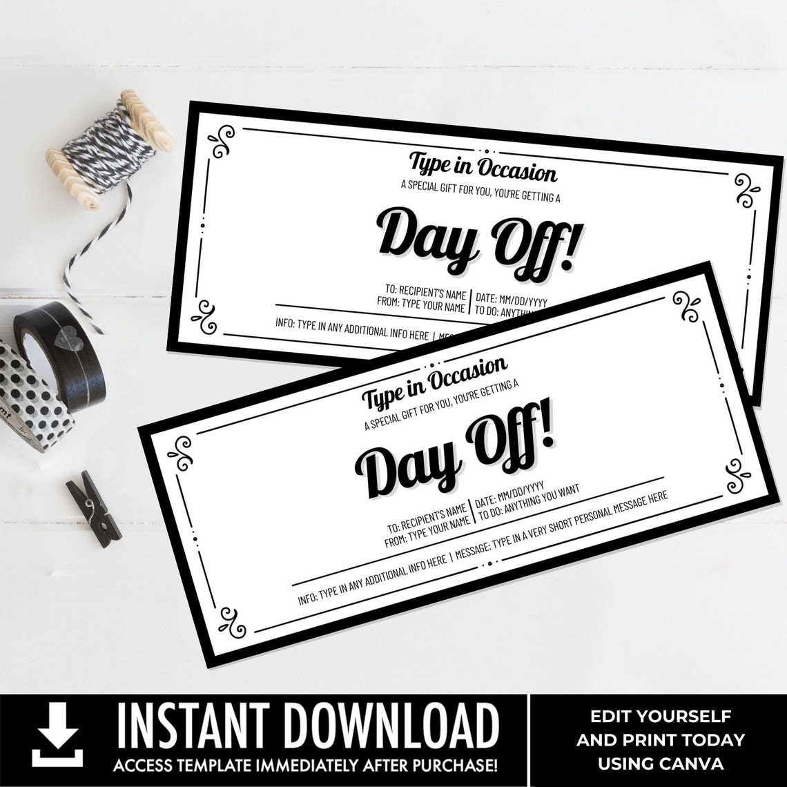 Day off Voucher for Any Occasion,surprise Gift Reveal,take a Break Day ...