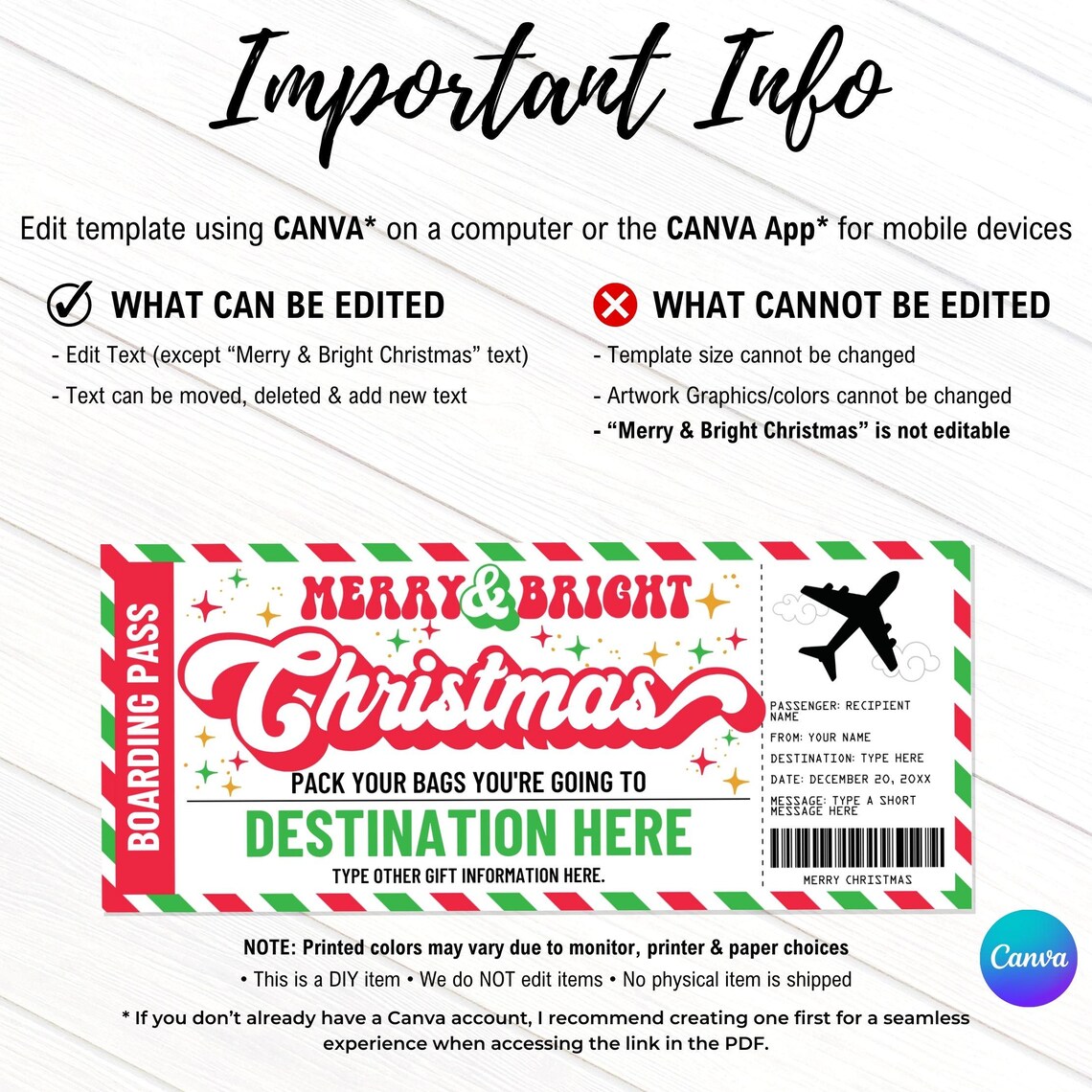 Christmas Boarding Pass Ticket, Surprise Trip Reveal, Flight, Holiday ...