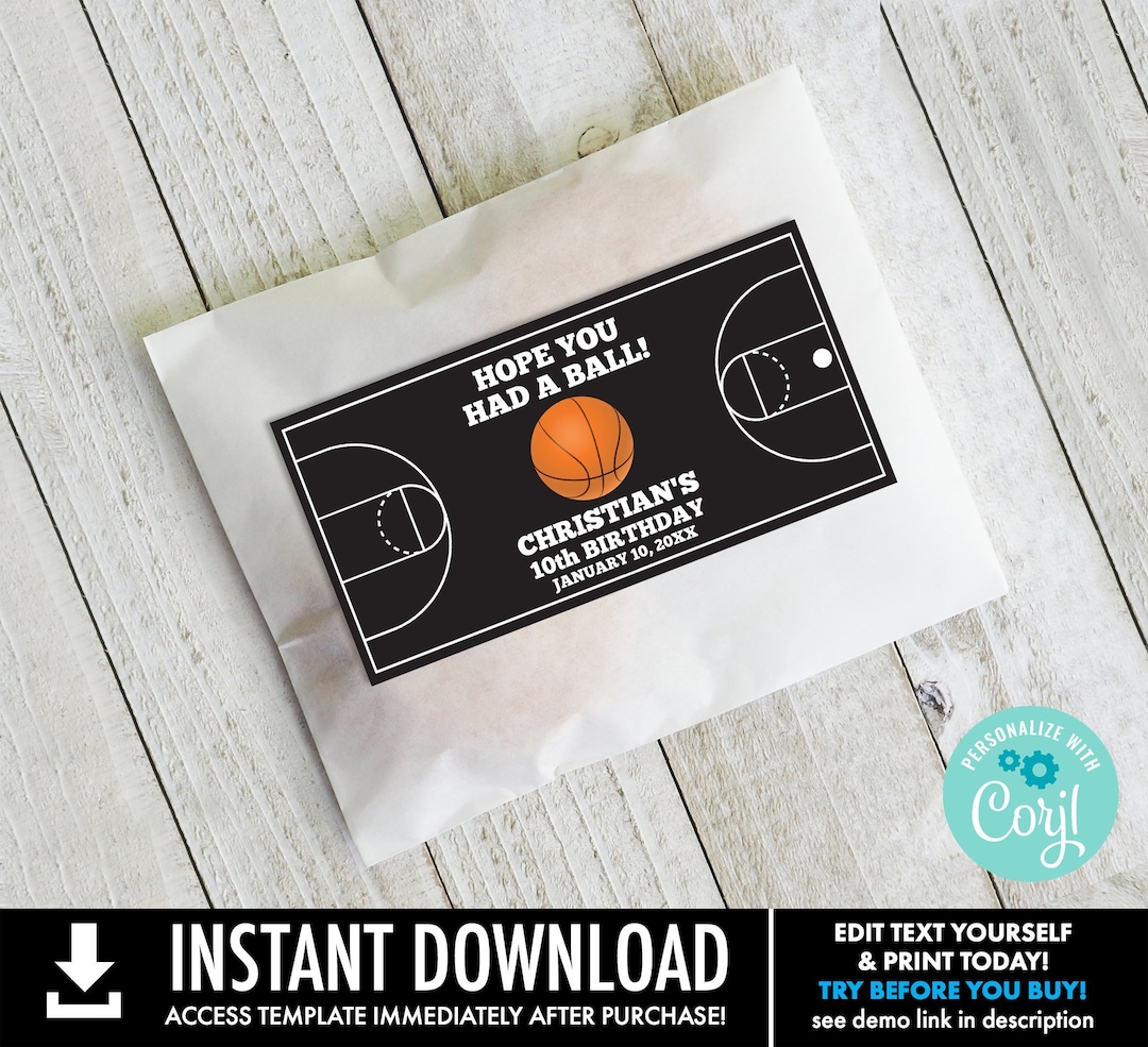 Basketball 4x2 Sticker Printable Sticker, Basketball Party, Basketball ...