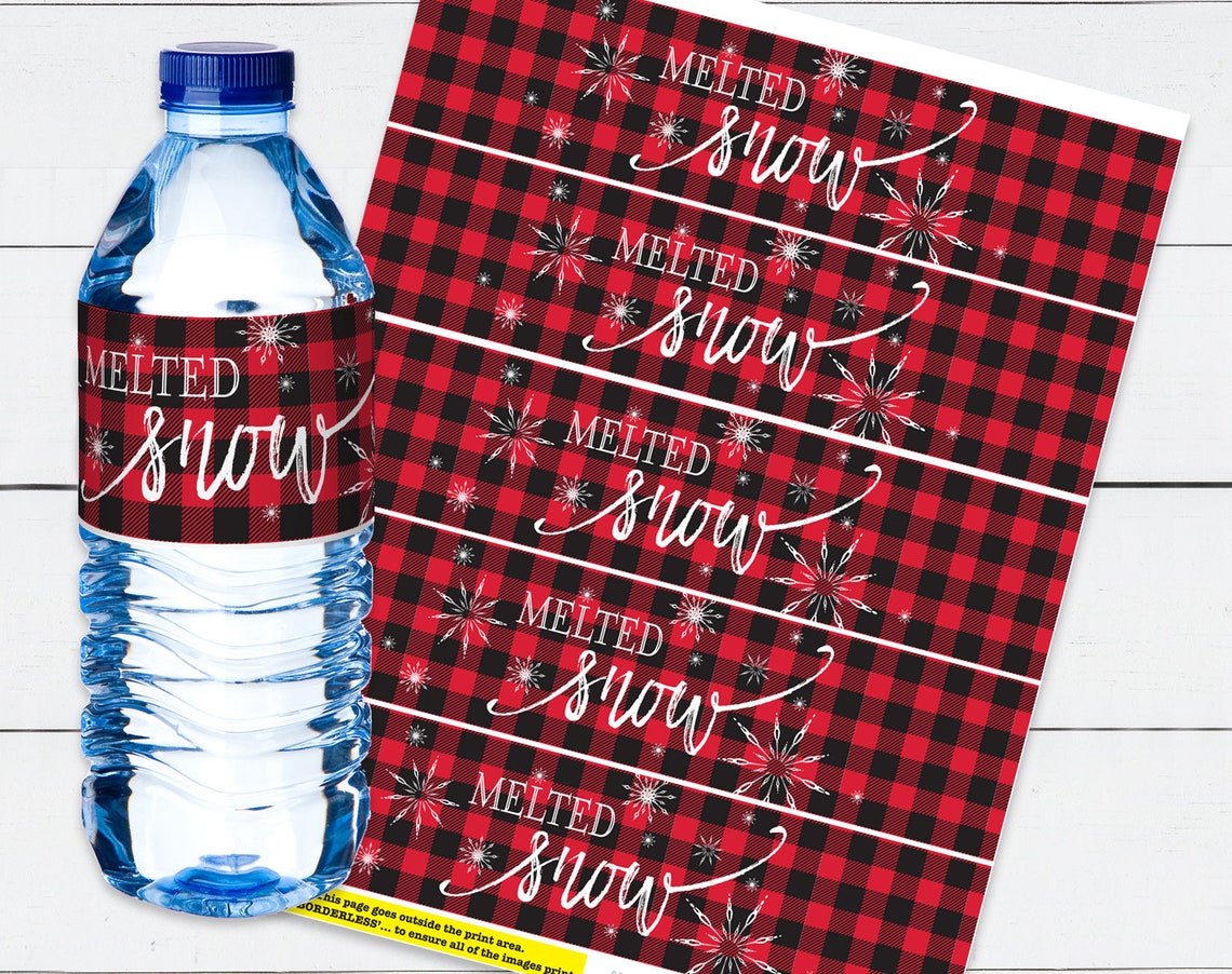 Melted Snow Water Bottle Label / Wrap Buffalo Plaid Flannel - Etsy