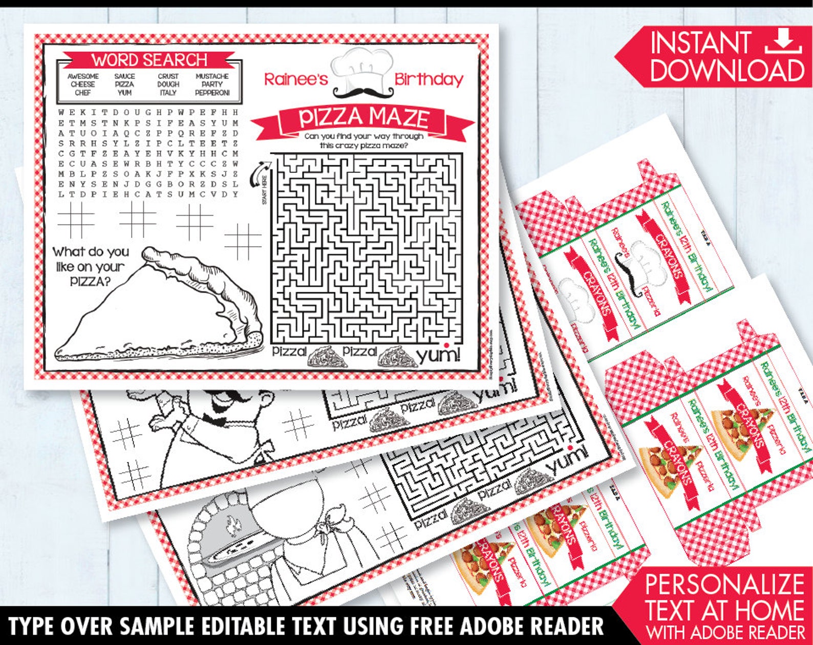 Pizza Party Placemat Pizza Birthday Party, Activity Page, Crayon Box ...