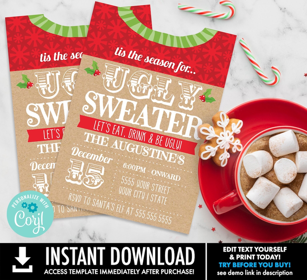 Ugly Sweater Party Invitation, Holiday Sweater Party, Christmas Party ...