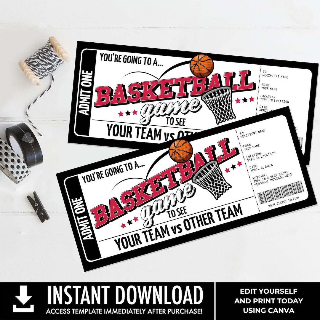 Basketball Ticket Gift Editable Template, Surprise Basketball Game ...