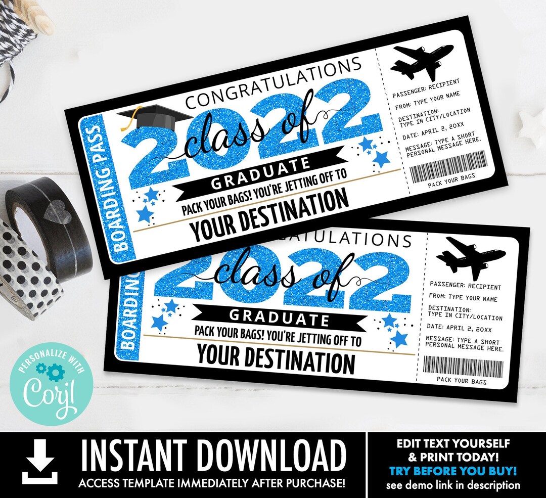 Graduation Boarding Pass Editable Template Fake Plane - Etsy