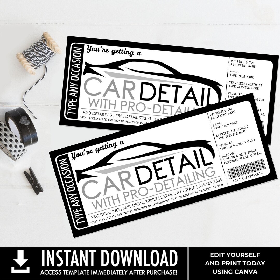 Car Detailing Gift Certificate, Car Detail Surprise Gift Voucher, Last ...