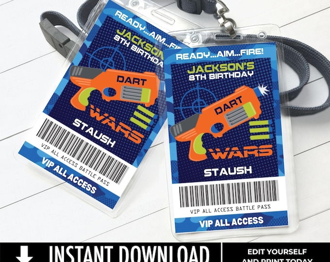 Customizable Nerf Party Printable VIP Pass - Personalized Guest Names ...