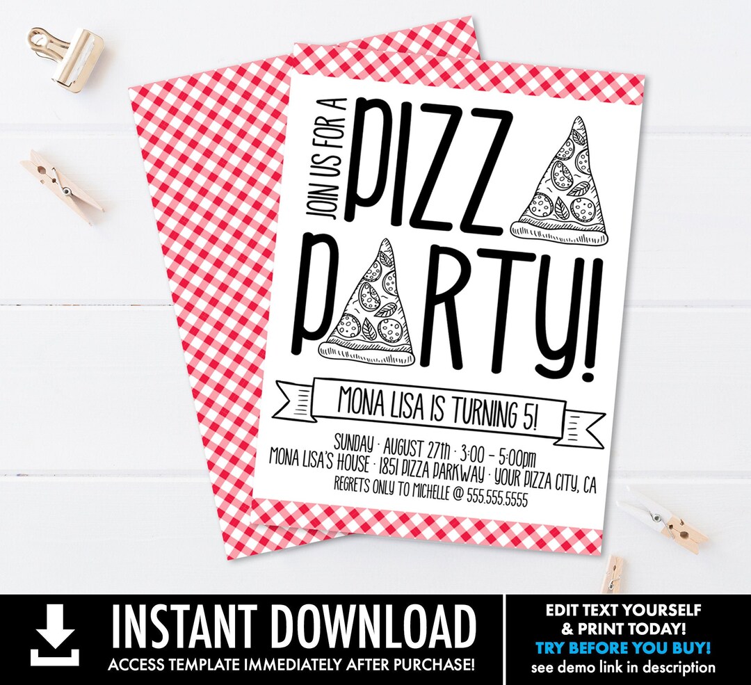Pizza Party Invitation - Pizza Birthday Party, Pizza Party, Italian ...