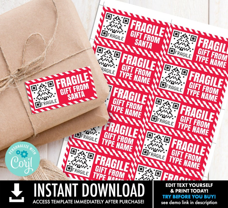 Santa Mail Labels Fragile QR Code Christmas Delivery Label - Etsy