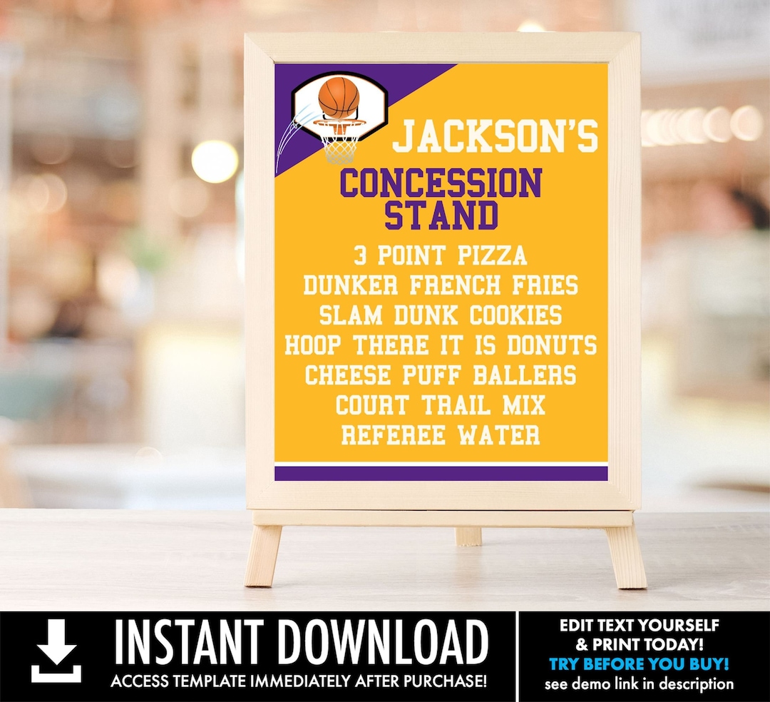 Basketball 8x10 Concession Stand Sign, 8x10 Birthday Party Sign ...