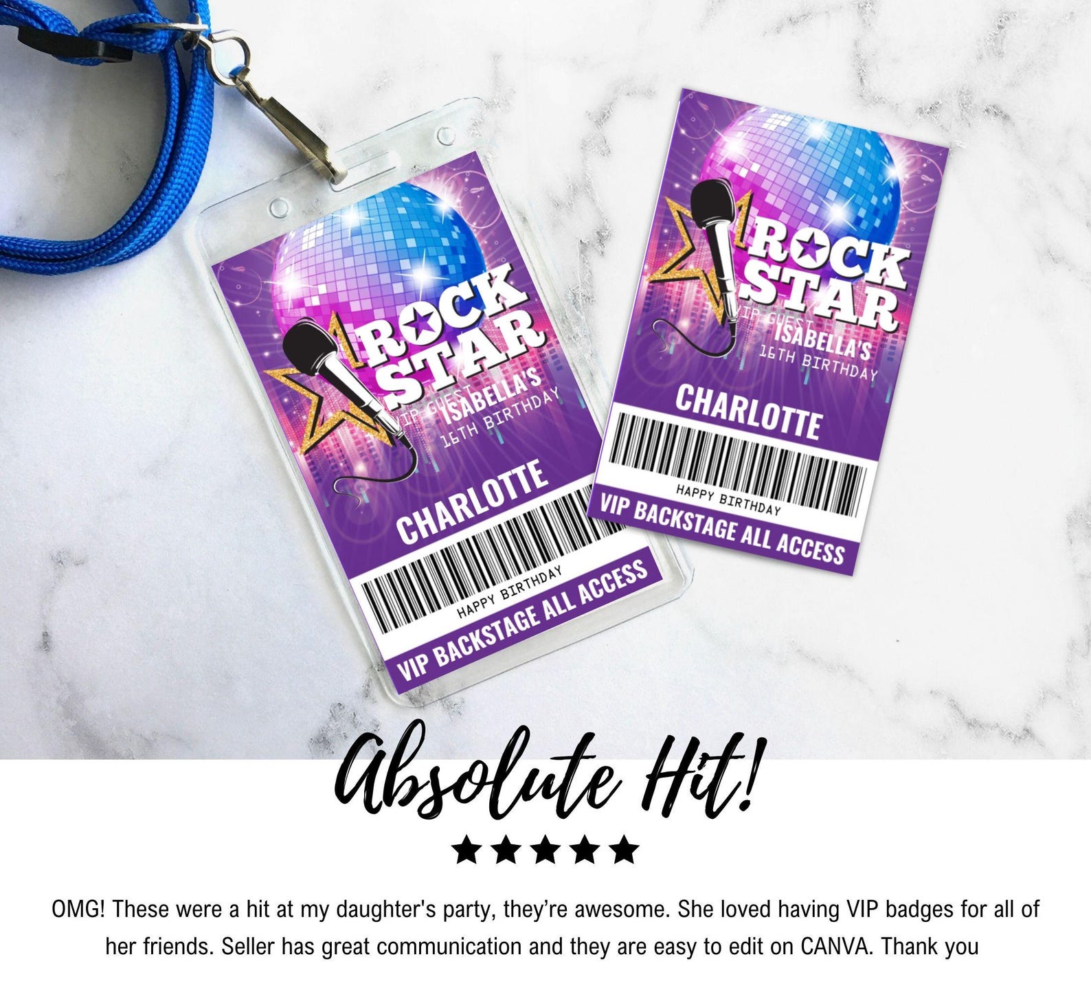 Rockstar Party VIP Badge, Party Like a Rockstar, Rock N Roll, Backstage ...