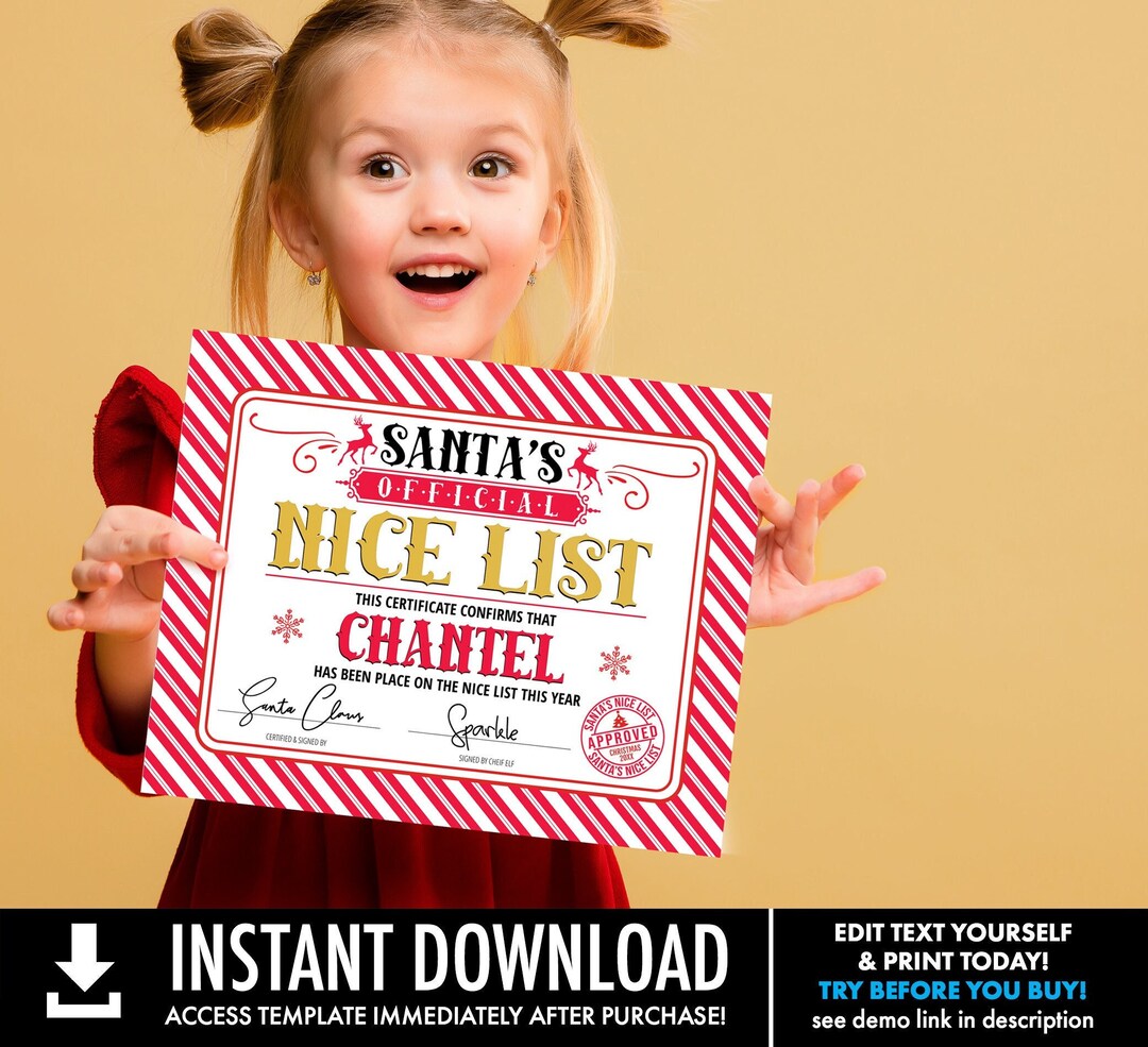 Santa's Nice List Certificate - Elf Report, Santa's Official Notice ...
