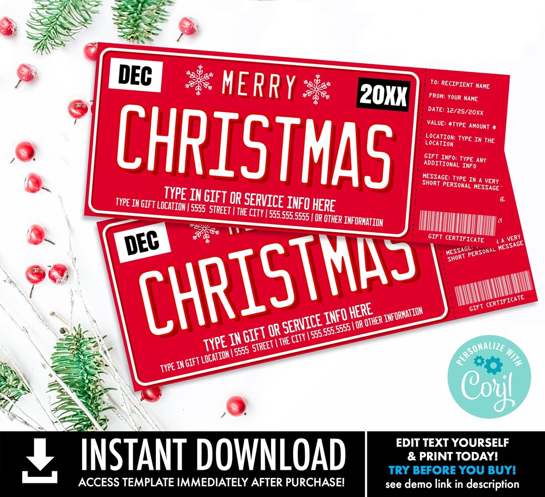 Christmas Car Gift Certificate, Car Gift Voucher, Car Detail, Window ...