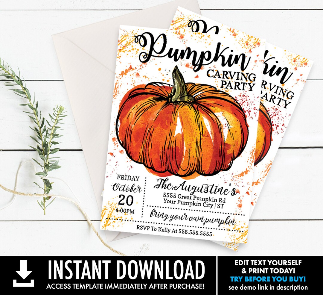 Pumpkin Carving Party Invitation - Fall Party, Pumpkin Invitation ...