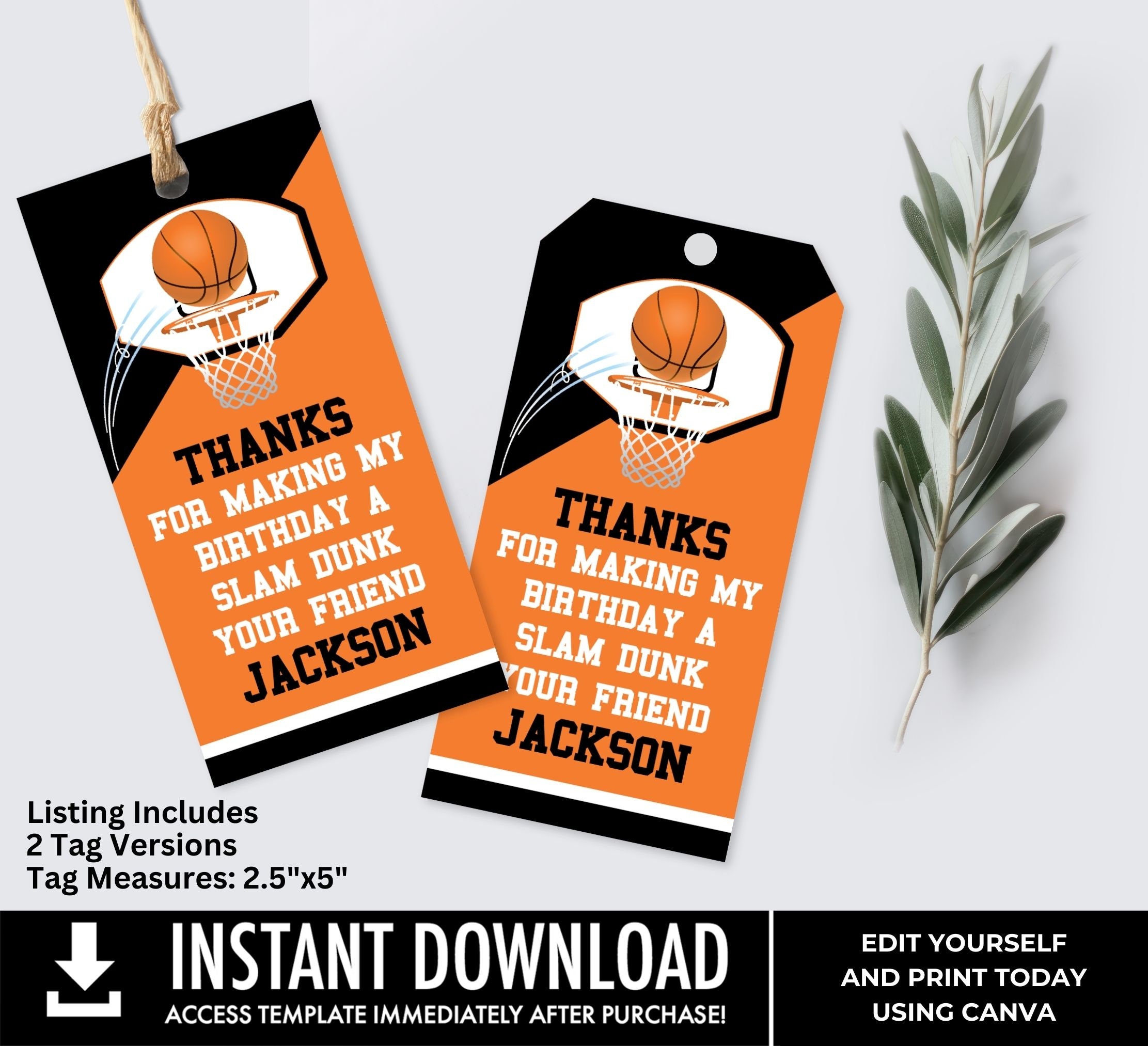Basketball Favor Tag, Basketball Party, Basketball Birthday, Thank You ...