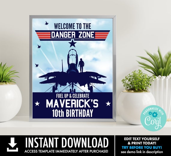 Fighter Pilot Birthday 8x10 Welcome Sign, Top Gun Welcome Sign/Poster ...