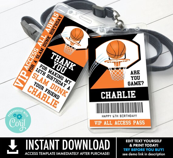 Basketball VIP ID Badge Thank You - Basketball Invite Badge, All Star ...
