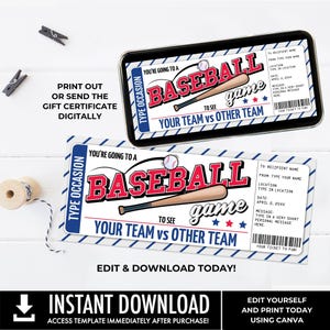 Baseball Ticket Gift Editable Template - Surprise Baseball Game Ticket ...