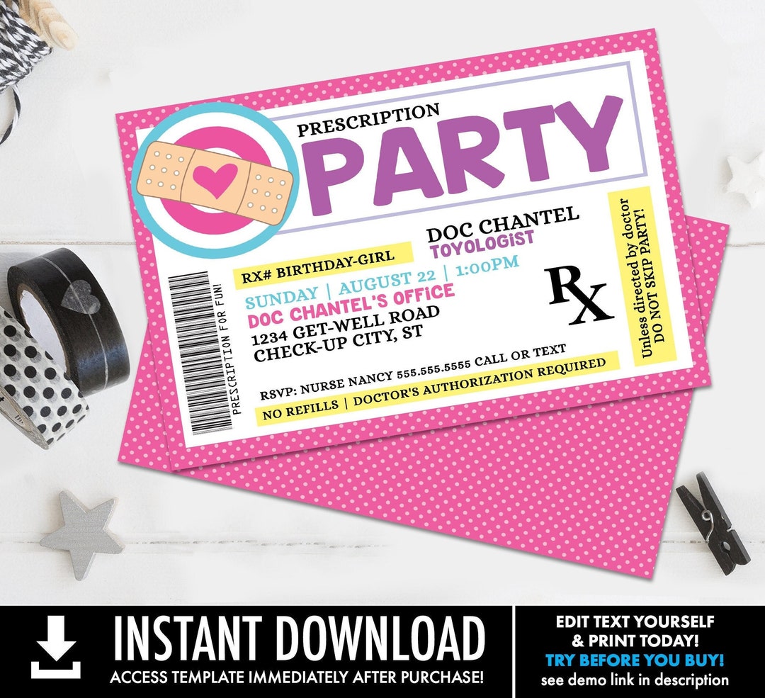 Doctor Nurse Party Invitations Prescription Invite, Doc Birthday,doctor ...