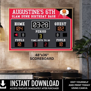 Basketball Scoreboard Printable 48"x36" Poster, Scoreboard Sign ...