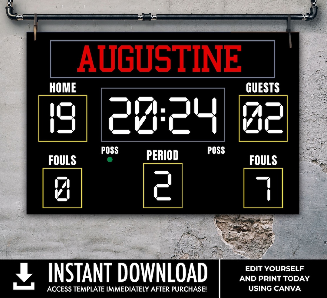Black Basketball Scoreboard Printable 36"x24" Poster, Scoreboard Sign ...