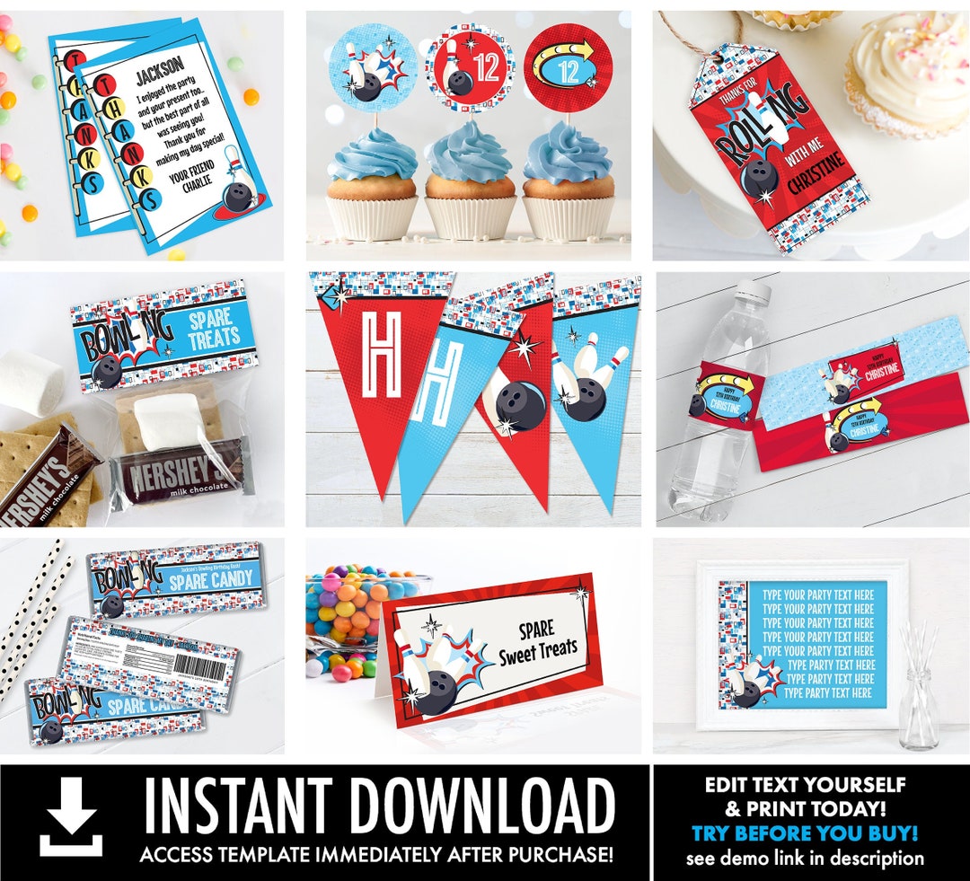 Editable Retro Bowling Party Printable Set,bowling Birthday,retro ...