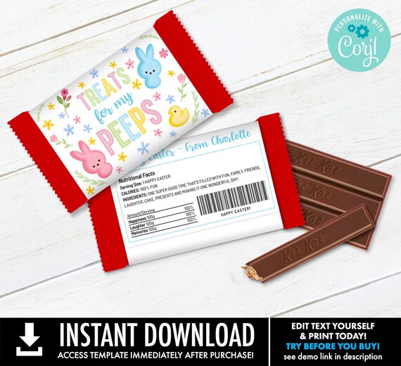 Easter Candy Bar Wrapper/Label - Treats For My Peeps, Spring Label, Kit ...