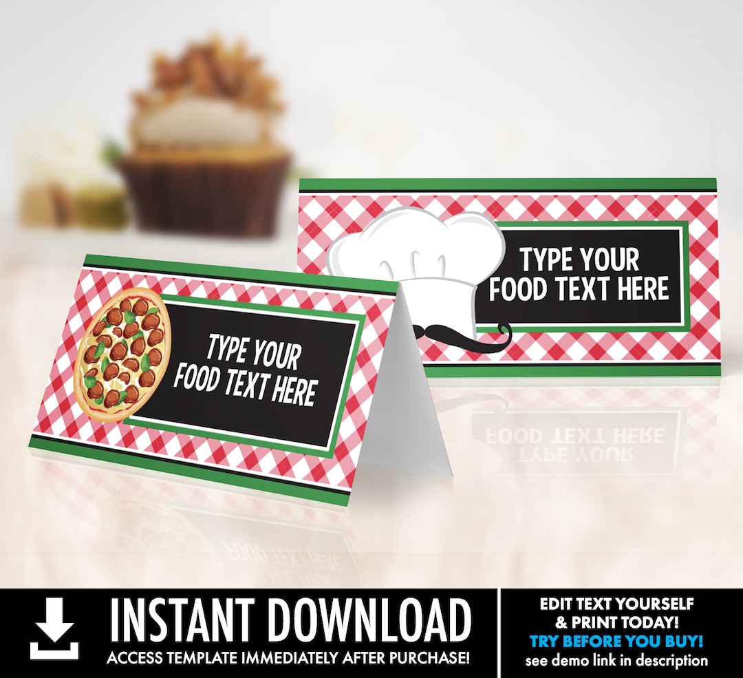 Pizza Party Food Labels Buffet Tags Name Placecards, Pizza Party, Pizza ...