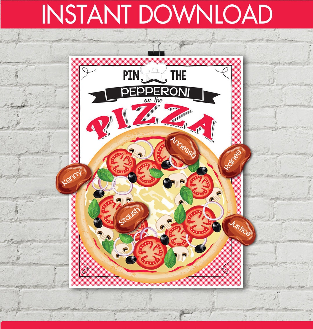 Pizza Party - Pin the Pepperoni Game - Pizza Birthday Party - Pizza ...