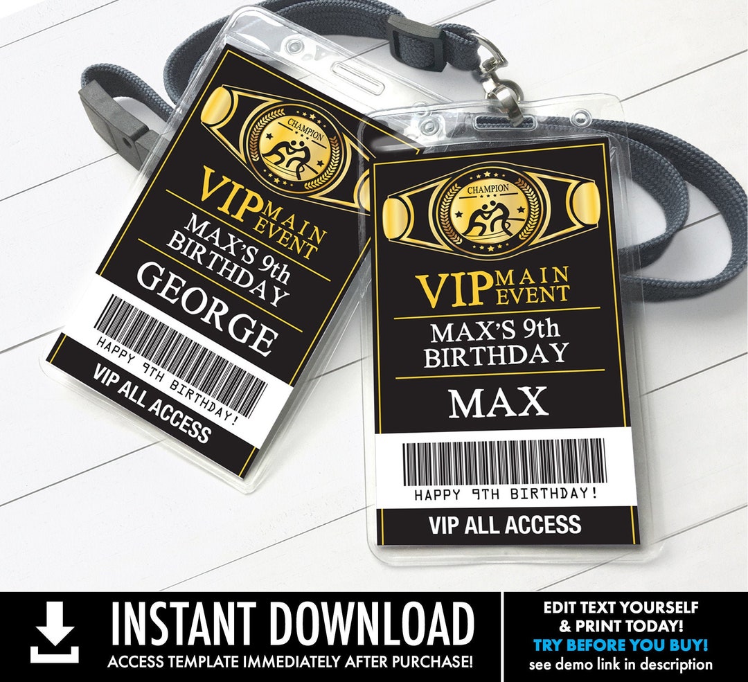 Wrestling VIP Badge, Wrestling Party, Wrestle Party Mania | Self ...