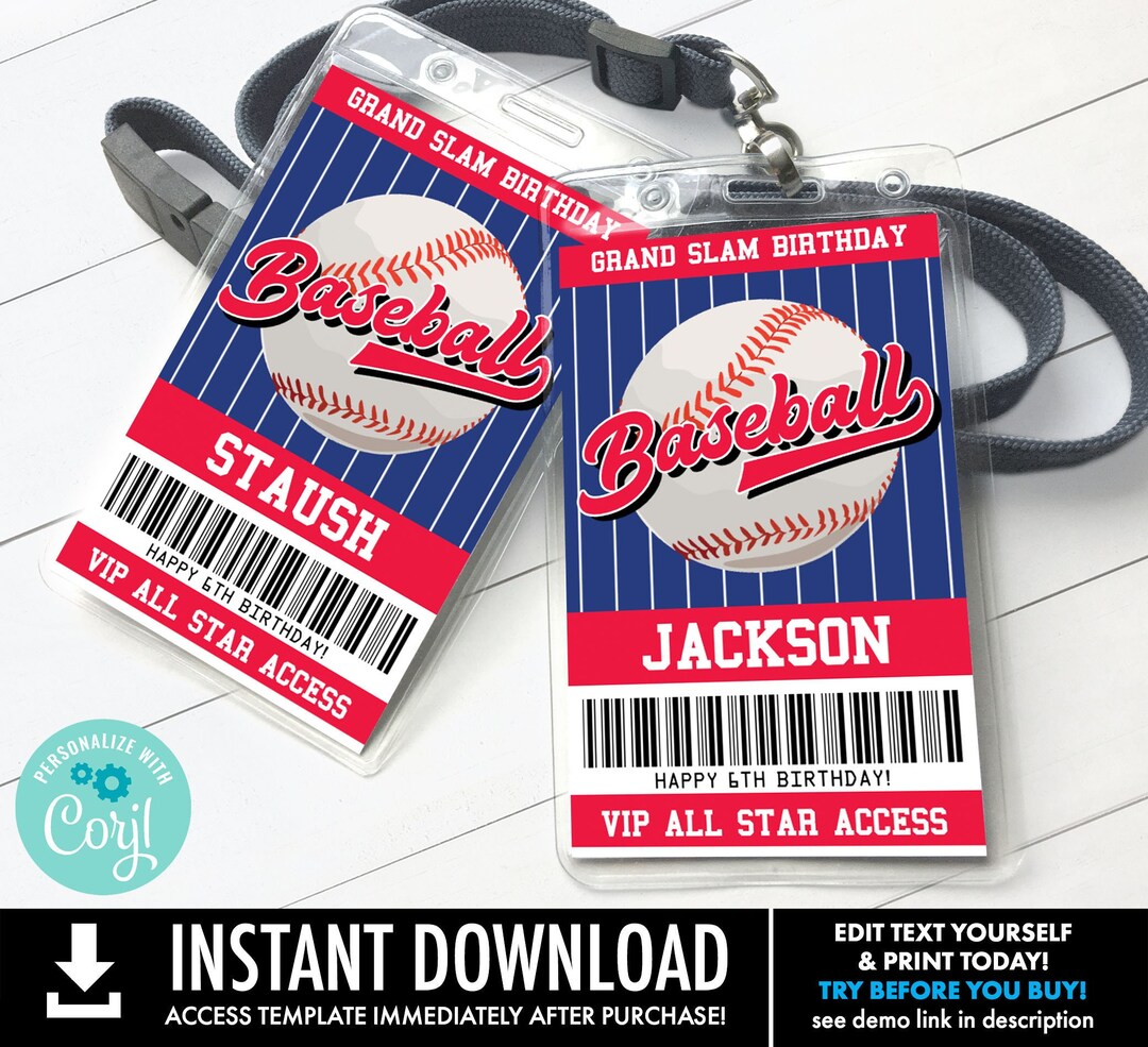 Baseball VIP Badges, All Access Pass, Baseball All Star Badges | Self ...