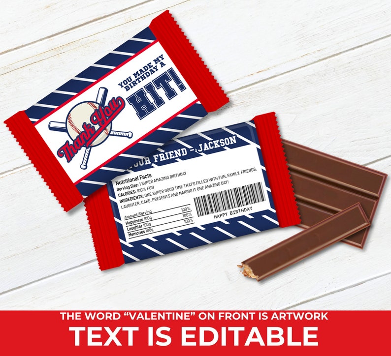 Baseball Wafer Chocolate Candy Barbar Label/wrapper, Baseball Birthday ...