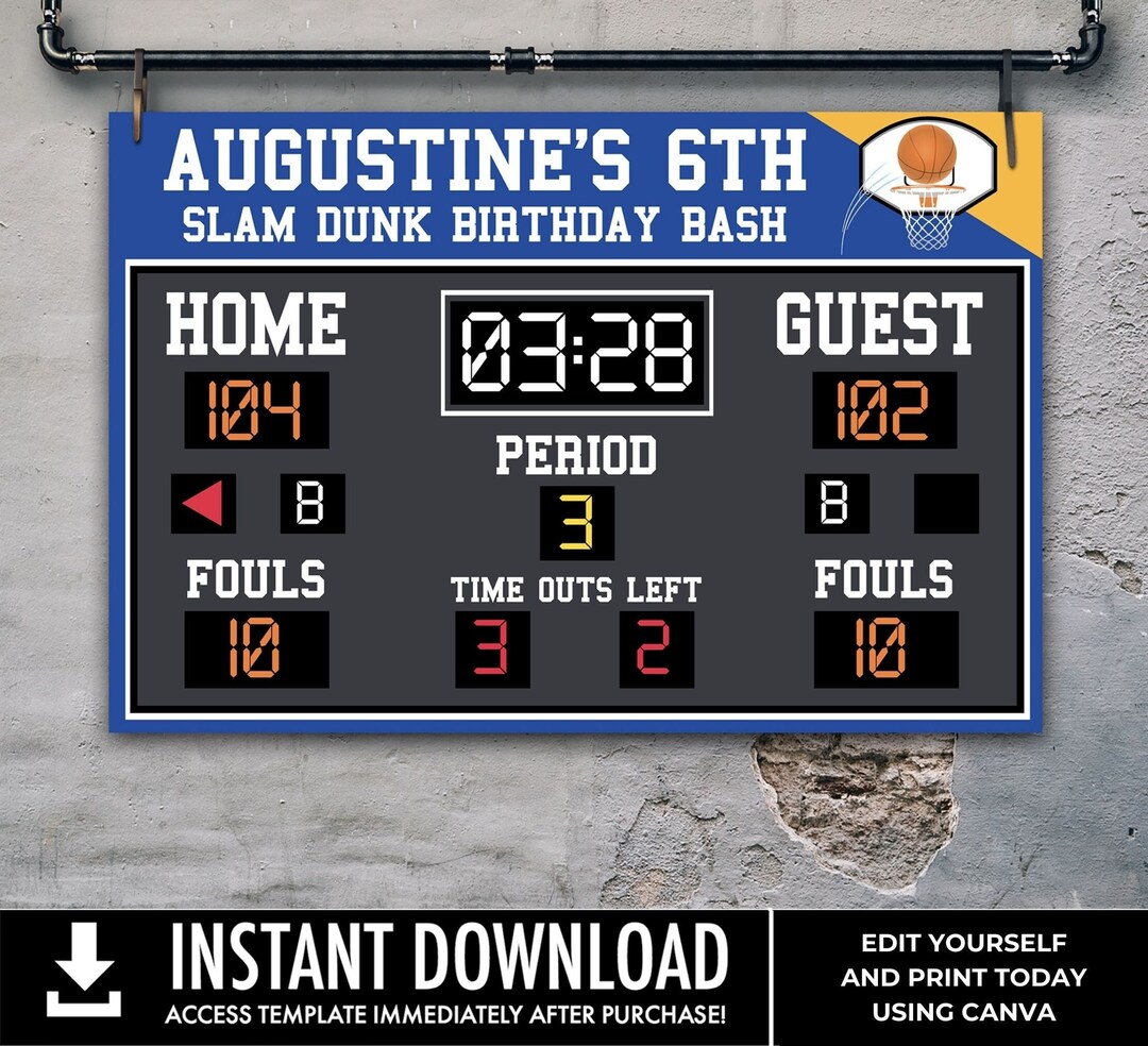 Basketball Scoreboard Printable 36"x24" Poster, Scoreboard Sign ...