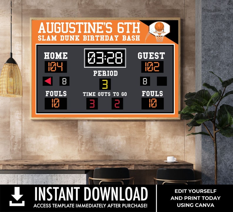 Basketball Scoreboard Printable 36"x24" Poster, Scoreboard Sign ...