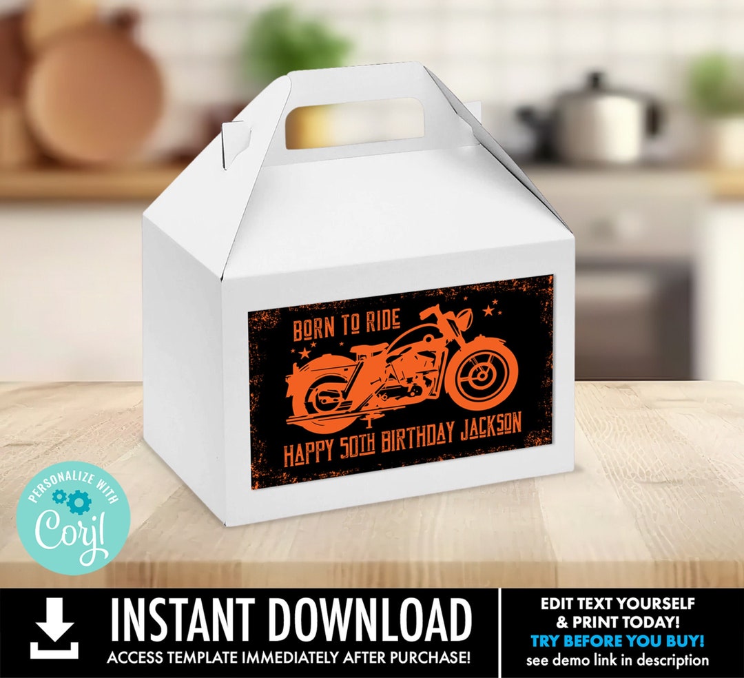 Motorcycle Gable Box Favor Labels, Motorcycle Born to Ride Box Labels ...