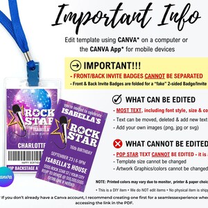Rock Star Party VIP Badge Invitation, Party Like a Pop Star, Rock N ...