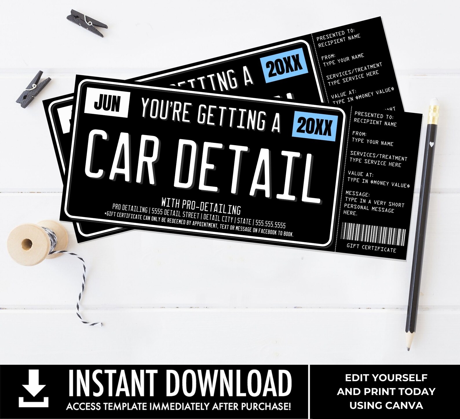 Car Detailing Gift Certificate, License Plate Car Detail Surprise Gift ...