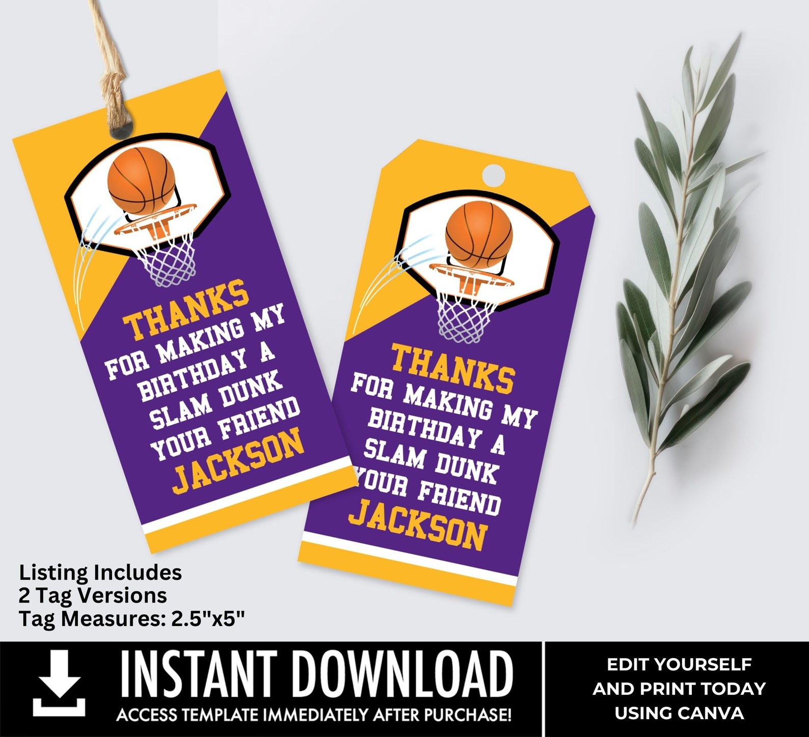 Basketball Favor Tag - Basketball Party, Basketball Birthday, Thank You ...