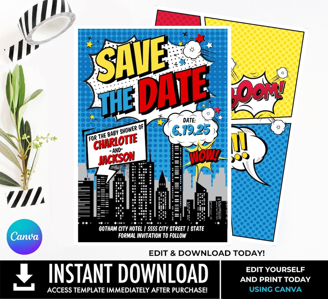 Superhero Save-the-date, Superhero Theme Shower, Comic Book, Baby ...