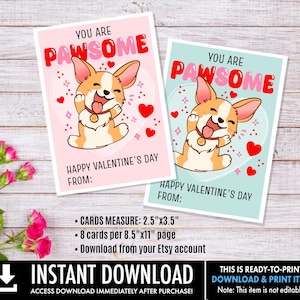 Printable Dog Valentine's Day Cards, You're Pawsome , Kids School ...