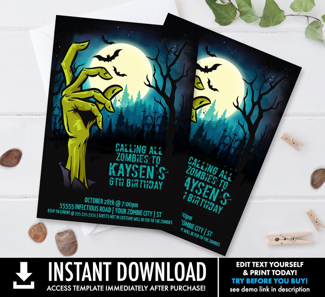 Zombie Birthday Invitation Monster Mash, Halloween Birthday Party ...