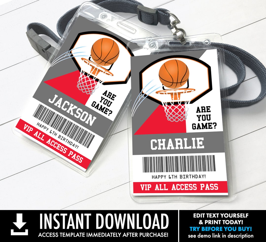 Basketball All Star ID Badge Basketball Party, Basketball Vip,all ...