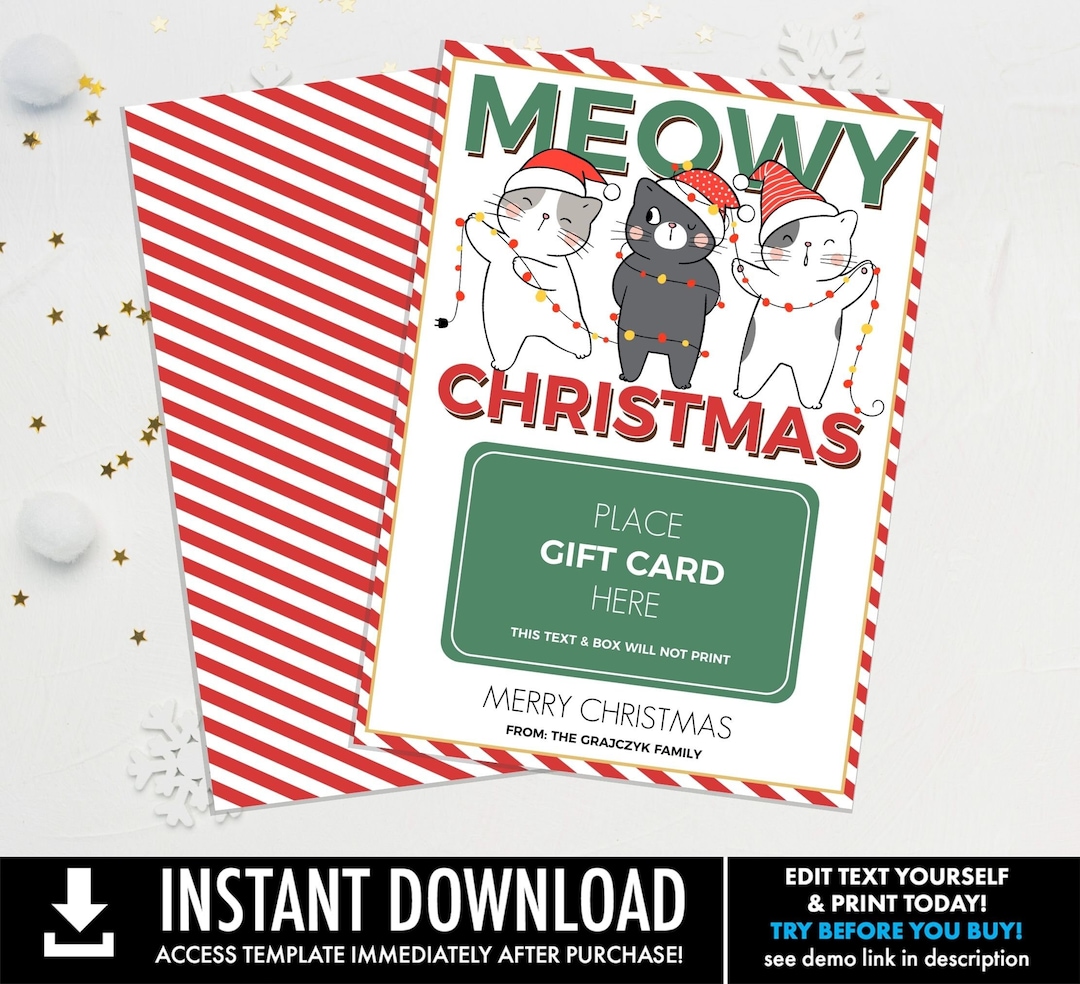 Cat Gift Card Holder Meowy Christmas Last Minute Gift for - Etsy