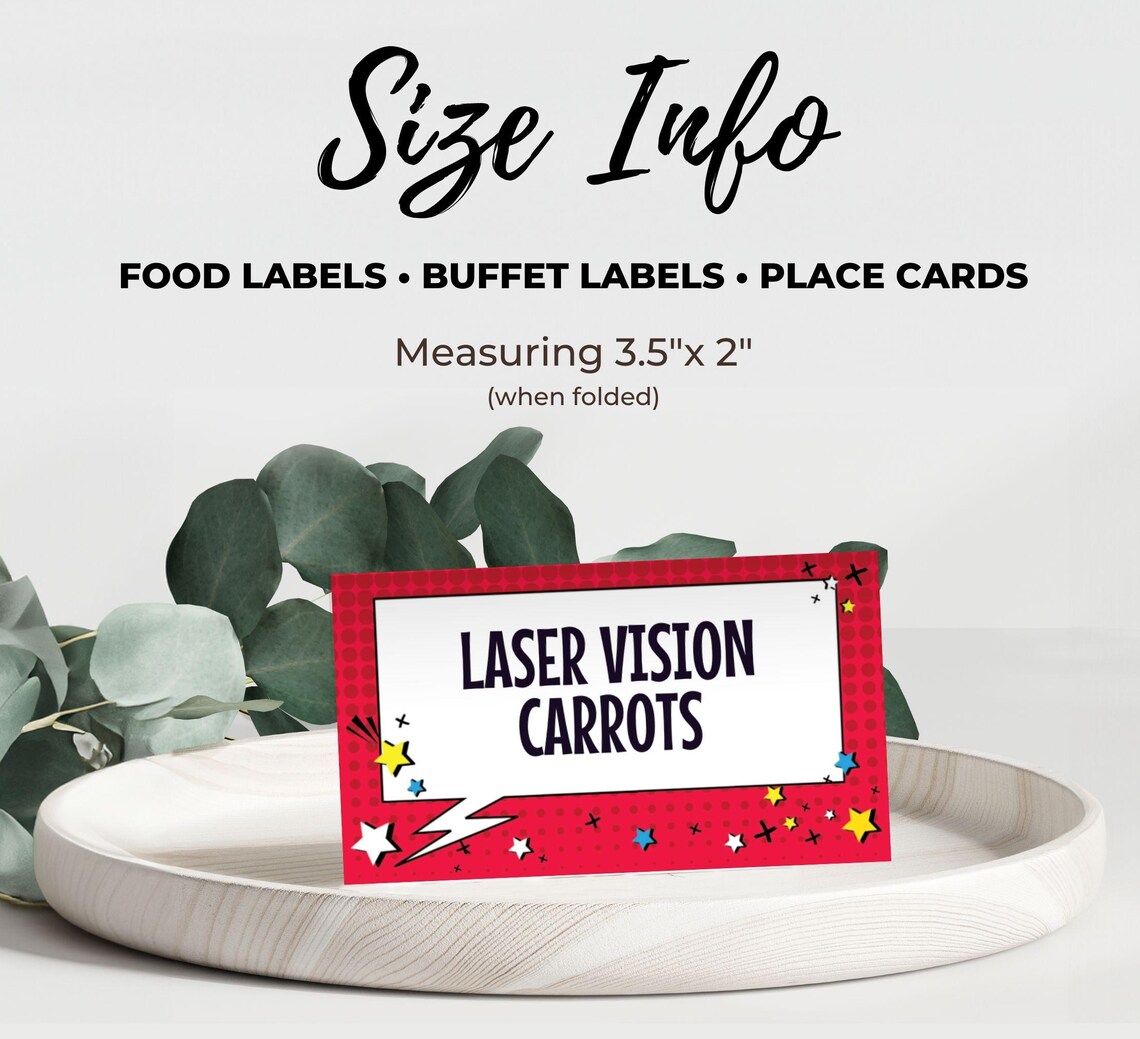 Superhero Food Labels, Superhero Party, Table Tent, Place Card, Buffet ...