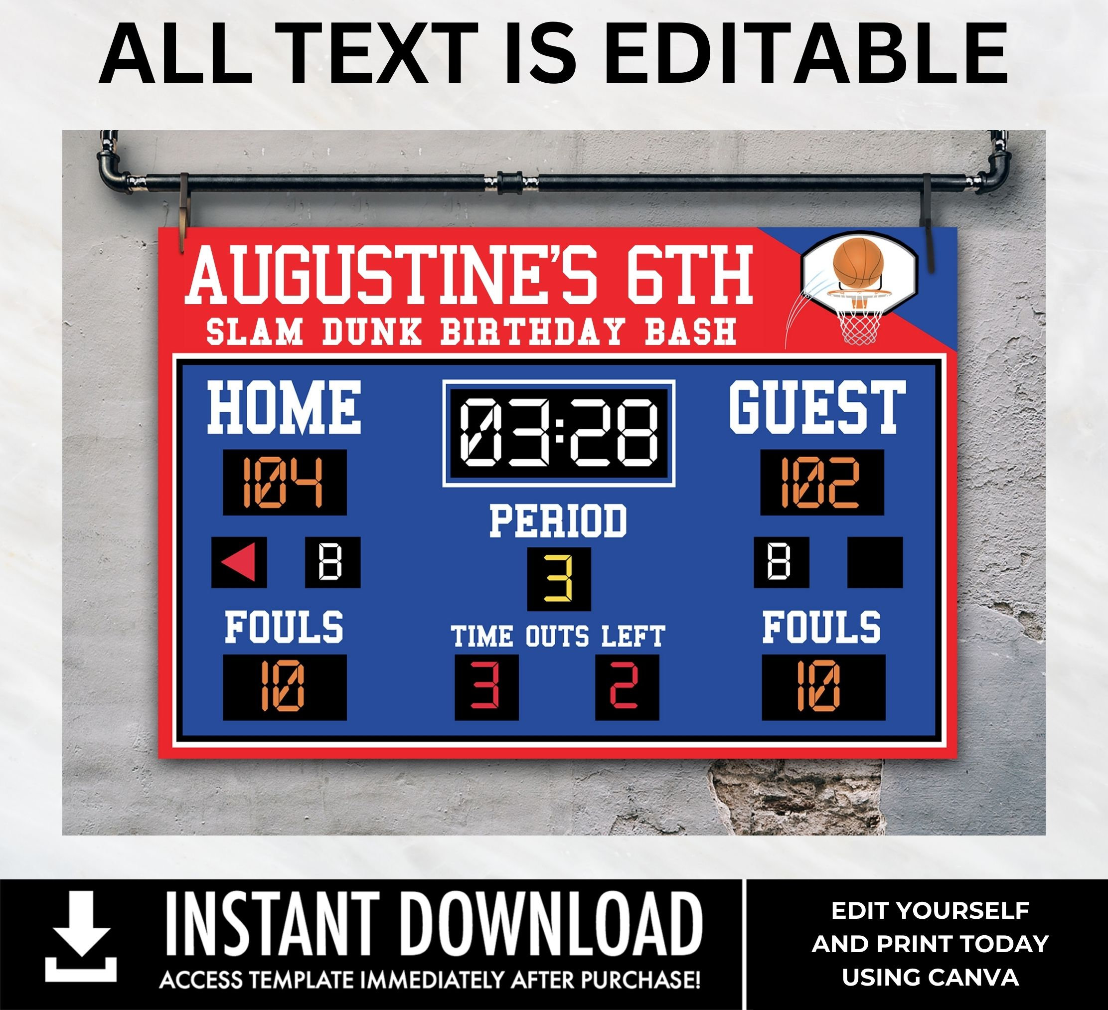 Basketball Scoreboard Printable 36"x24" Poster, Scoreboard Sign ...