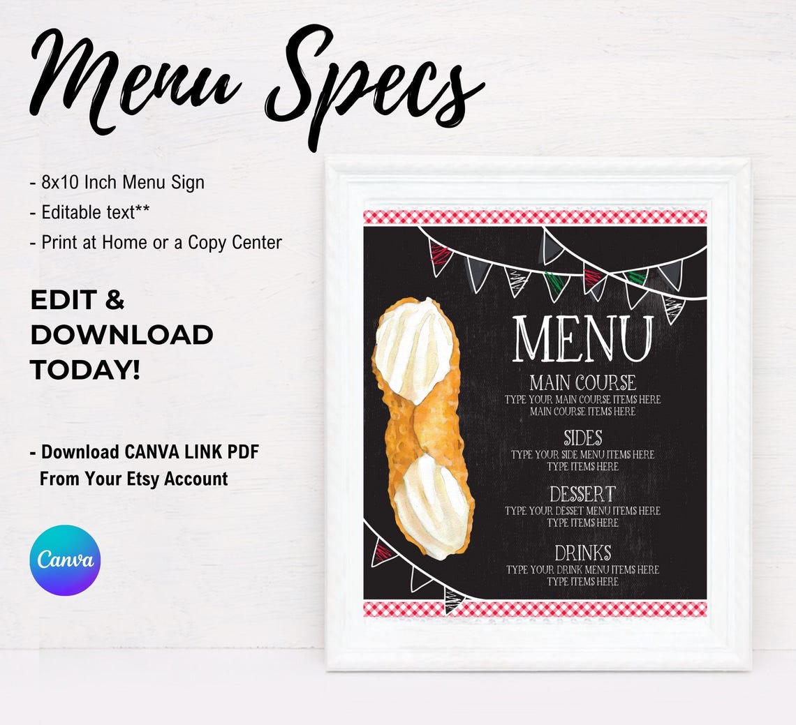 Holy Cannoli 8x10 Menu Sign, Party Sign, Italian Theme, Pizza Party ...