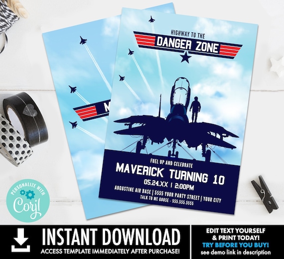 Fighter Pilot Invitation - Top Gun Invite, Birthday Party Invite | Self ...