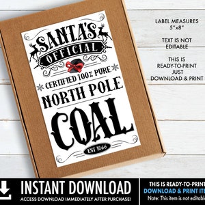 Christmas Coal 5"x8" Label, Santa's North Pole Coal, Santa's Naughty ...
