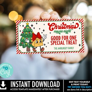 Retro Christmas Movie Night Ticket,movie Ticket,retro Cinema Ticket ...
