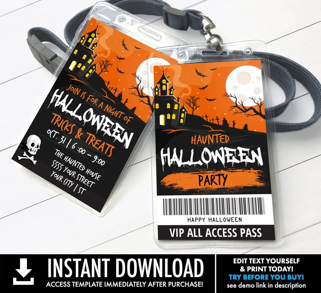 Halloween Party VIP Badge - Trick or Treat All Access Pass - Haunted ...