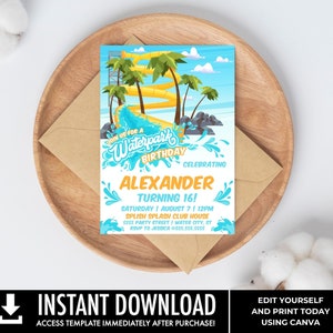 Waterpark Party Invitation - Waterslide Invite, Water Park Party, Pool ...